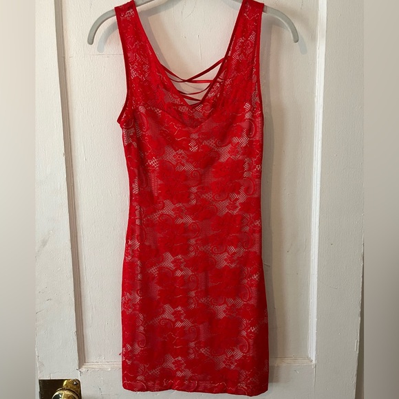 bebe | Dresses | Bebe Red Lace Evening Dress | Poshmark